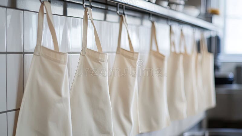 A Clean Row of Aprons Hung in a Bakery Studio for Culinary Classes ...