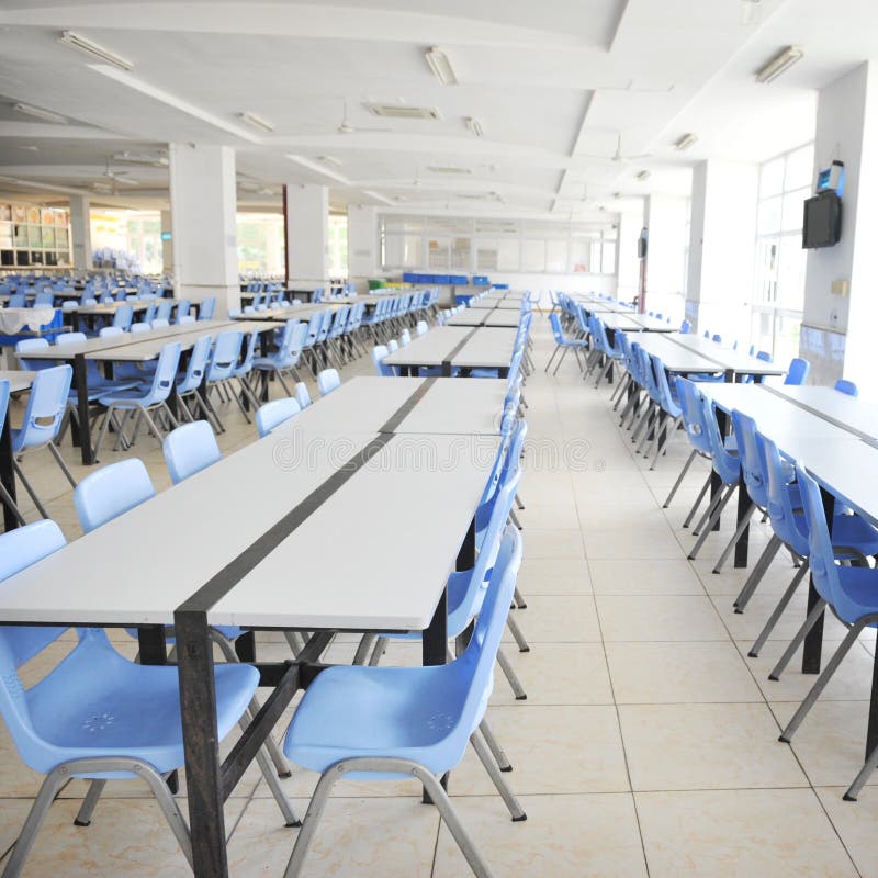 Tables and Seats Inside High School Cafeteria Stock Photo - Image of ...