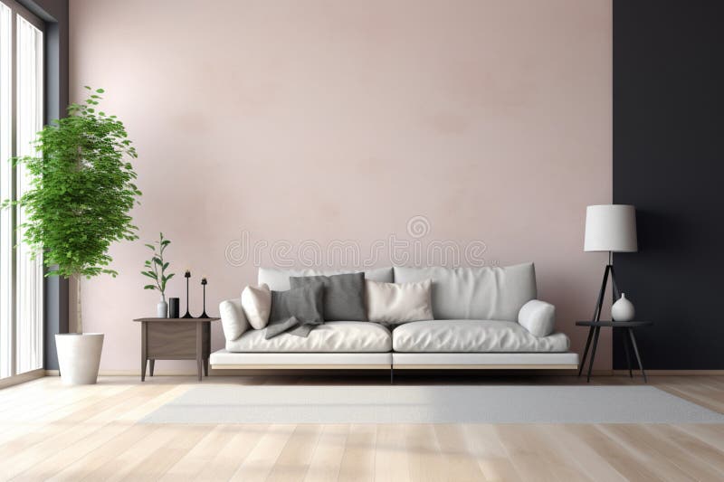 Clean and Serene Living Room with Minimalist Decor Stock Illustration ...
