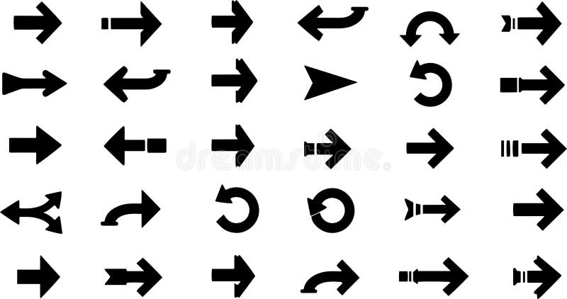 A Clean Set of 20 Different Black Arrow Icons, All Pointing in Various ...
