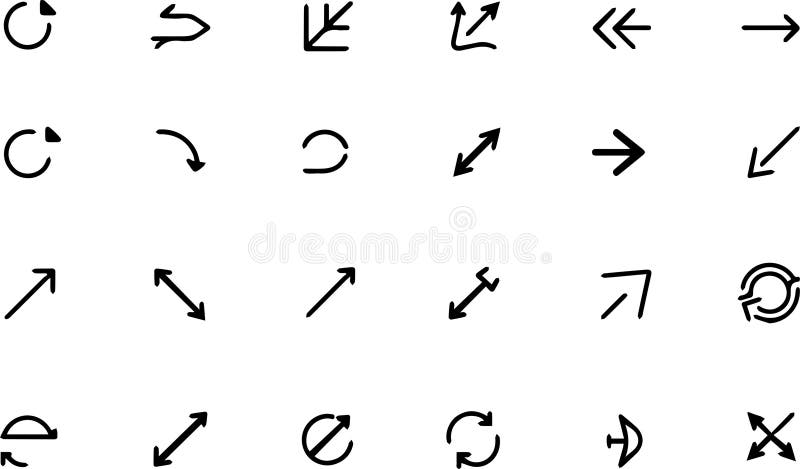 A Clean Set of 20 Different Black Arrow Icons, All Pointing in Various ...