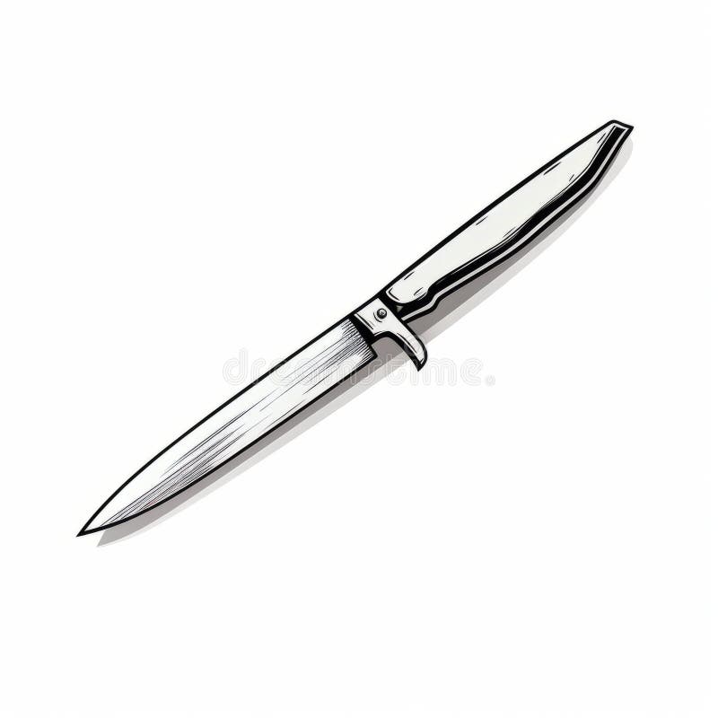 Clean and Sharp Black and White Knife Drawing with Flat Shading Stock ...