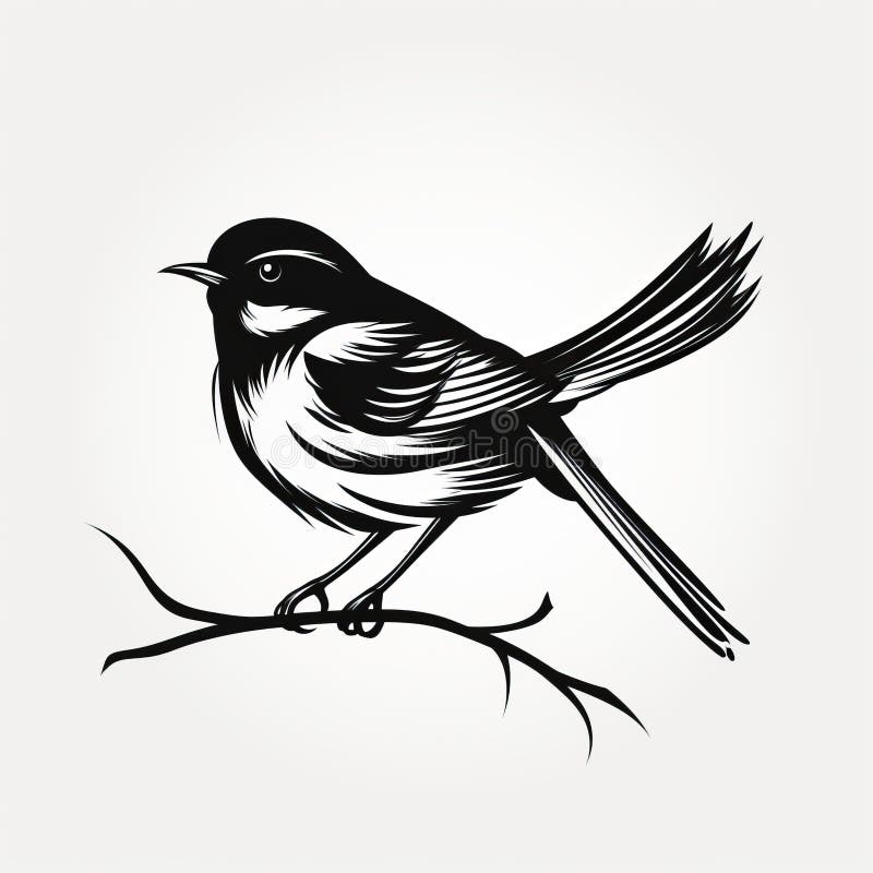 Clean and Sharp Inked Bird on Branch Stock Illustration - Illustration ...