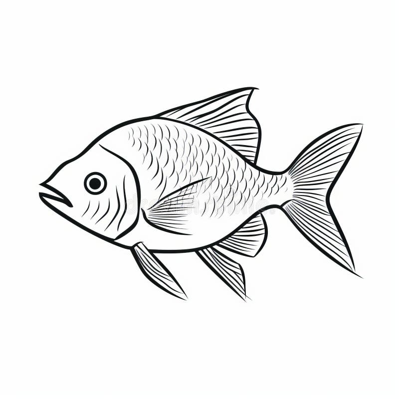 Clean and Sharp Inking: a Simple 2d Fish Outline on White Background ...