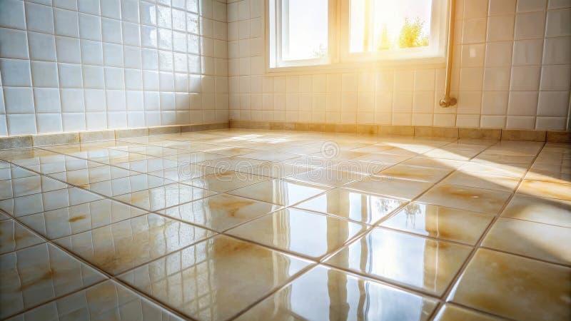 Clean, Shiny, Newly Installed Tile Floor Reflecting Sunlight in a Room ...