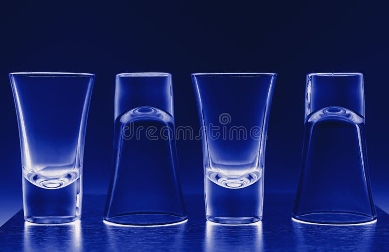 Clean Shiny Wine Glasses in Blue Neon Light in Bar Restaurant. Stock ...