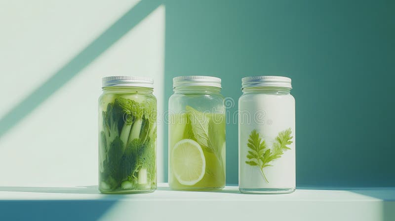 A Clean Shot of Fermented Vegetables in Minimalist Jars Styled with ...