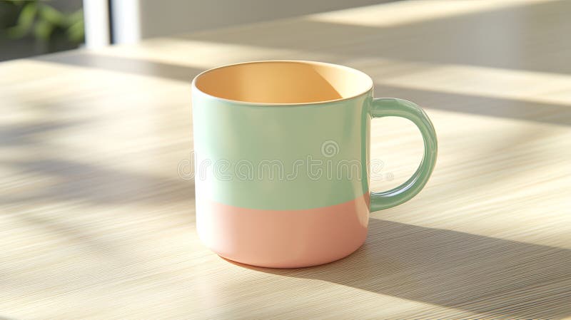A Clean Shot of a Pastel-colored Coffee Cup on a Light Wooden Table ...