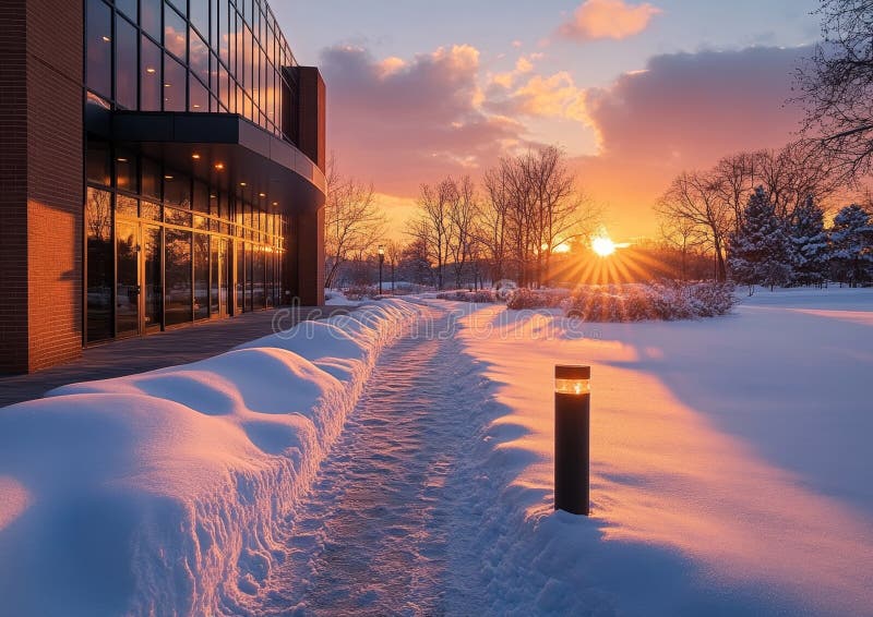 Clean Sidewalk Snow Removal Winter White Accent Office Building Stock ...