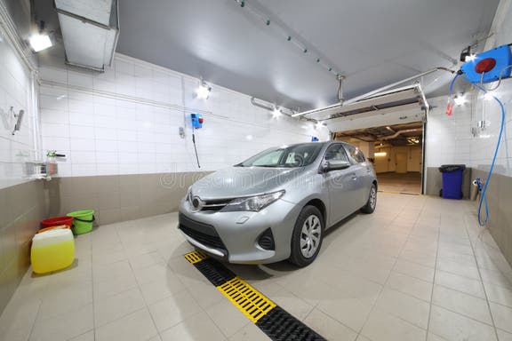 Clean Silver Car in a Car Wash Stock Image - Image of carwash ...
