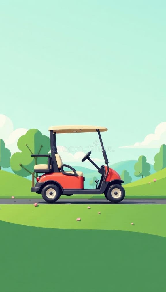 Clean, Simple Flat Icon of a Golf Cart Seen from the Side, Design ...