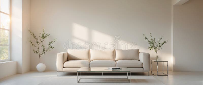 Clean and Simple Living Room Interior with Empty Wall Mockup and Chic ...