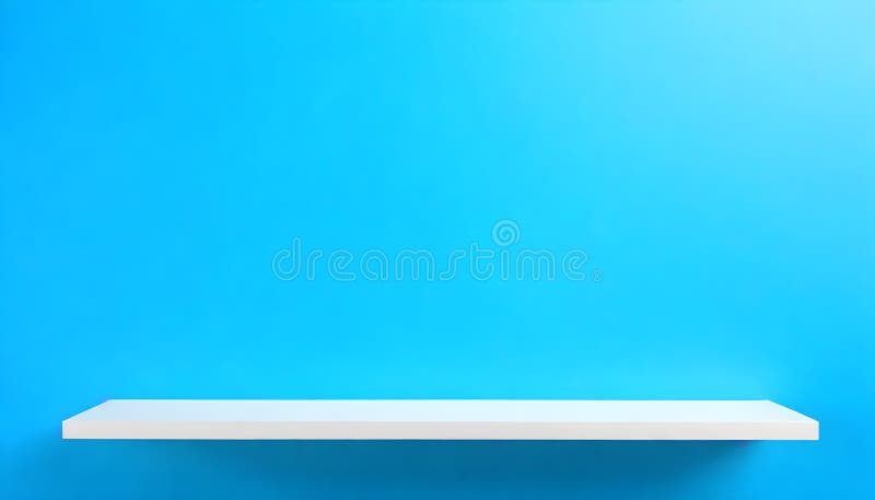 Clean and Simple: Minimalistic White Shelf on Soft Blue Wall Stock ...