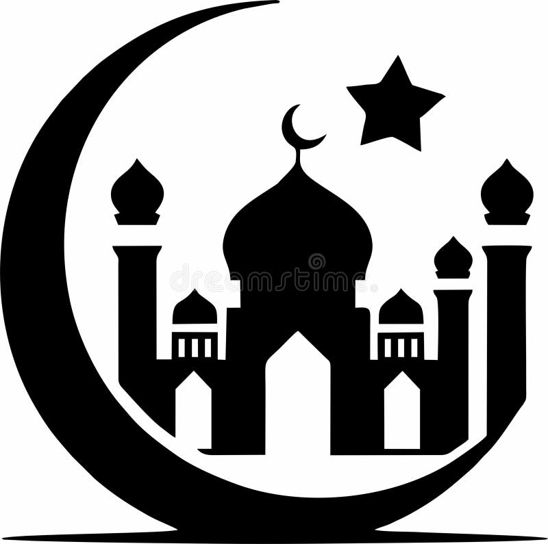 Minimalist Ramadan Logo – Mosque Silhouette with Crescent Moon and Star ...