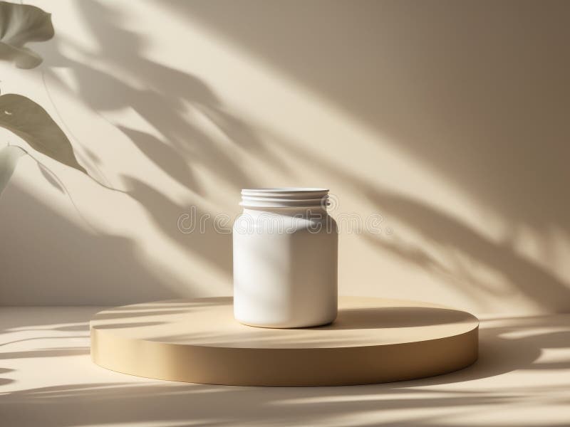 Clean and Simple Shot of a White Cream Jar on a Beige Platform with ...