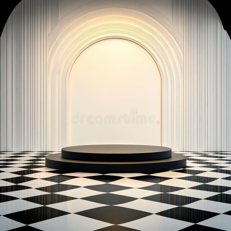 Minimalist Black and White Checkerboard Stage with Archway Background ...