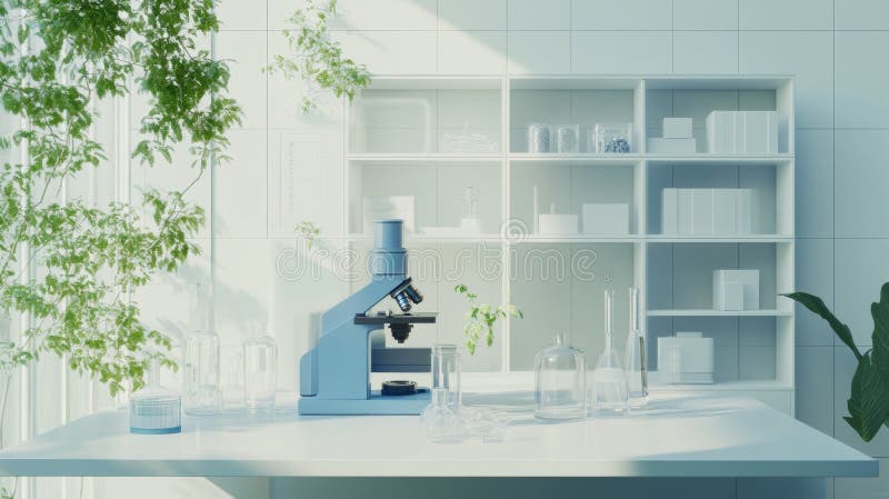 A Clean and Simple White Counter Supports a Microscope, Making it ...