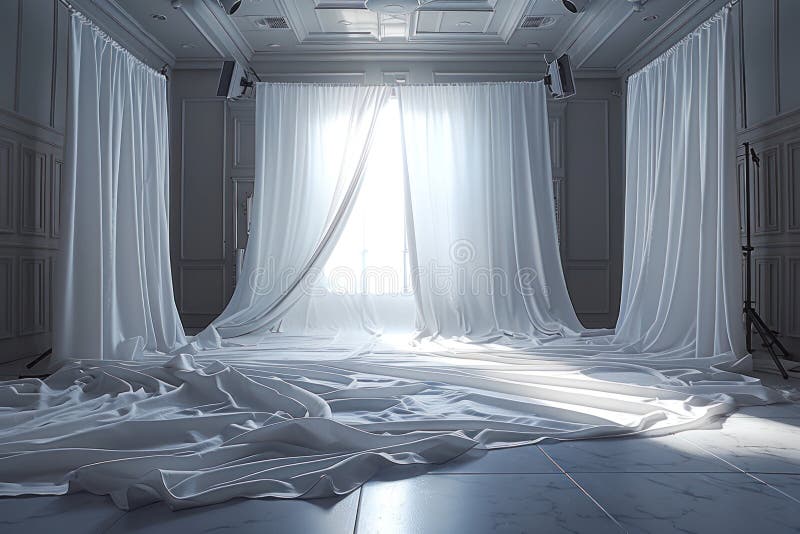 Clean and Simple White Room with Studio Backdrop Background Stock ...