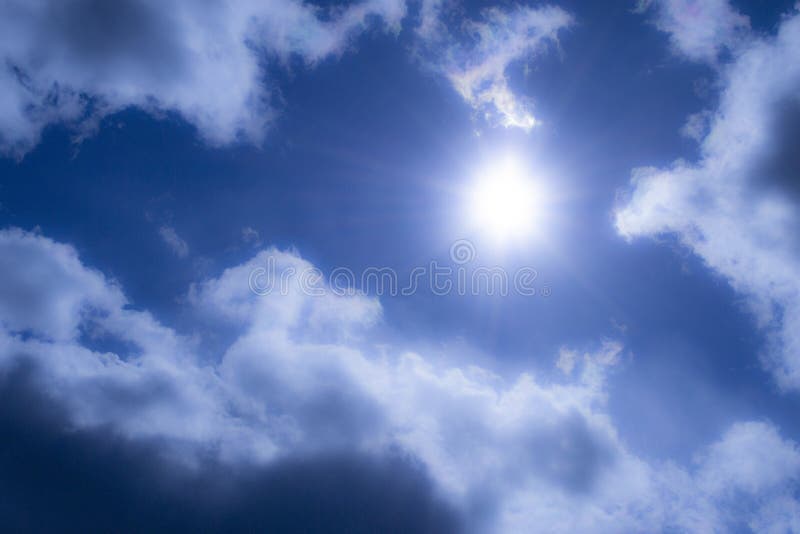 Clean Sky with Air Fluffy Clouds and Shiny Sun Beautiful Background ...