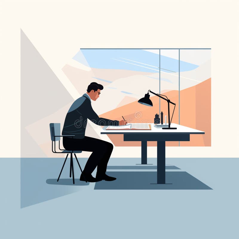 A Clean and Sleek Architect at a Drafting Table. Flat Clean ...