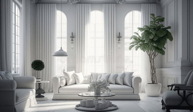 A Clean and Sleek Modern Living Room. Generative Ai Stock Illustration ...