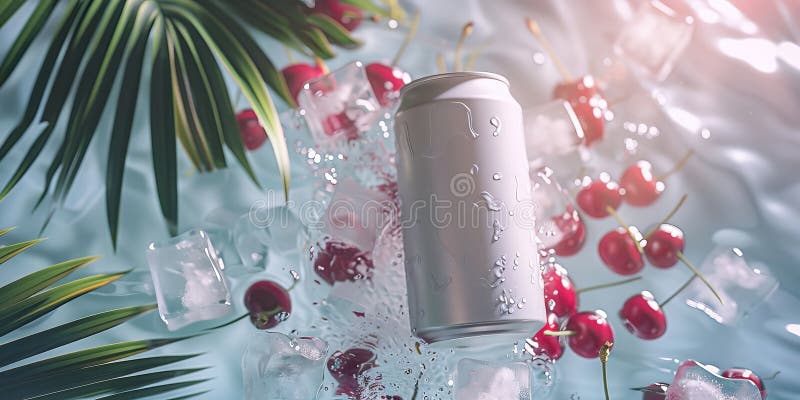Clean Soft Drink Can Floating in the Crystal Water with Cherries ...