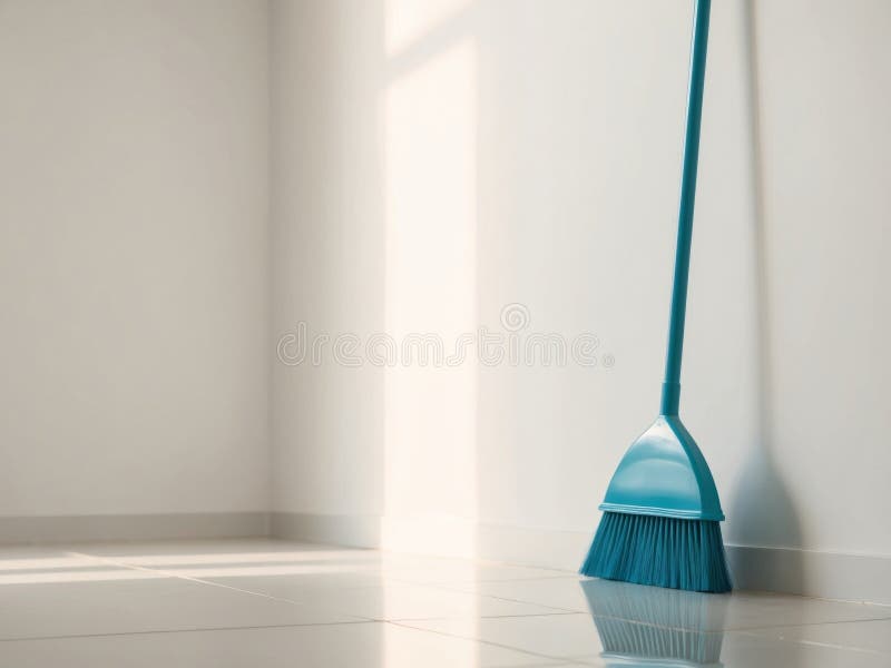 Clean Space with a Blue Broom and Reflections. Stock Illustration ...