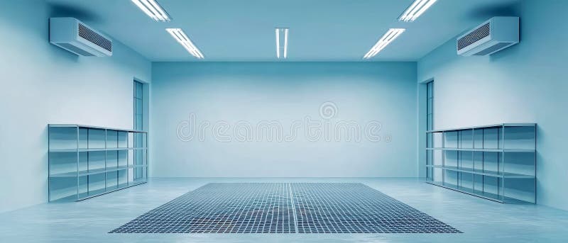 Clean and Spacious Cold Storage Room with a Light Blue Color Scheme and ...