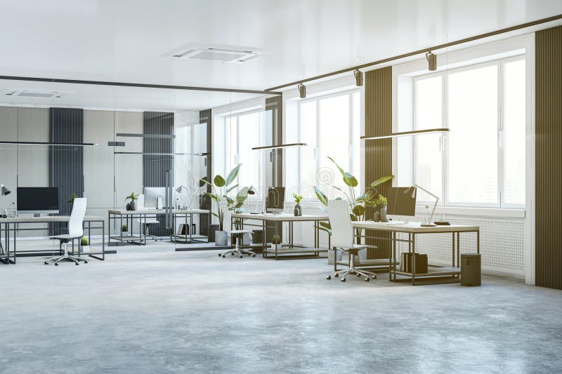 Clean Spacious Coworking Office Room Interior with Various Objects ...