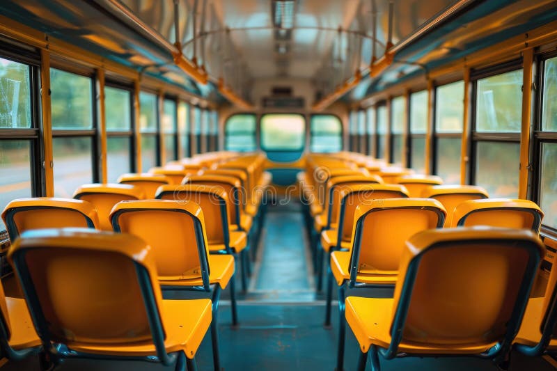 A Clean and Spacious Interior of a School Bus with Empty Yellow Seats ...