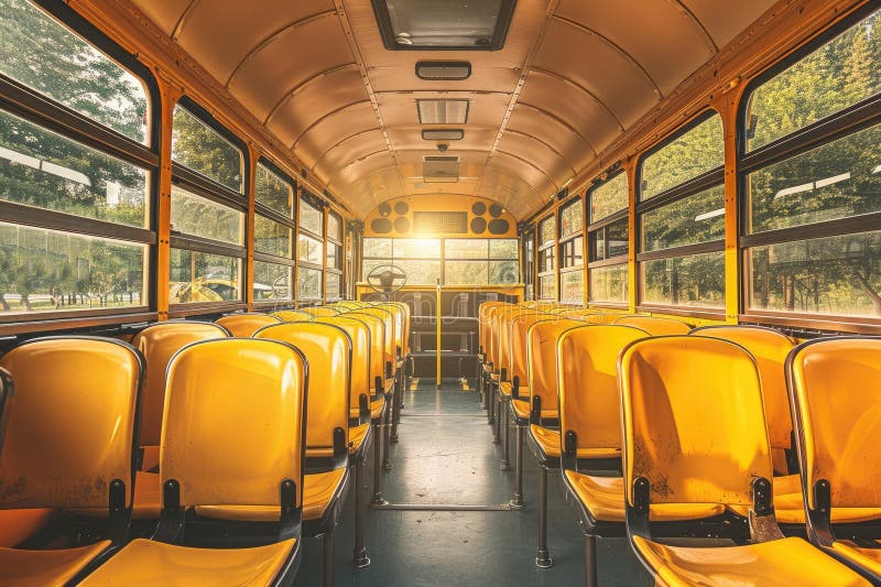A Clean and Spacious Interior of a School Bus with Empty Yellow Seats ...