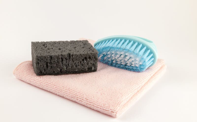 Clean Sponge Brush and Rag. Cleaning Rags on a White Background. Tools ...