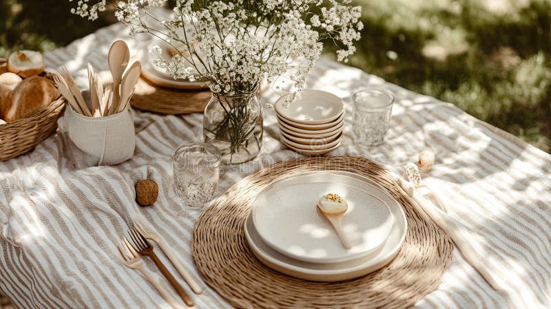 Clean Spring Picnic Setup Reusable Dishes Eco Friendly Utensils Stock ...