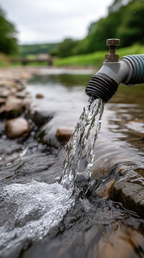 Clean Spring Water Flows from a Pipe into a River, Supporting ...