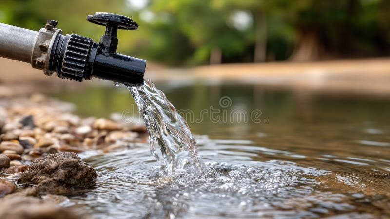 Clean Spring Water Flows from a Pipe into a River, Supporting ...