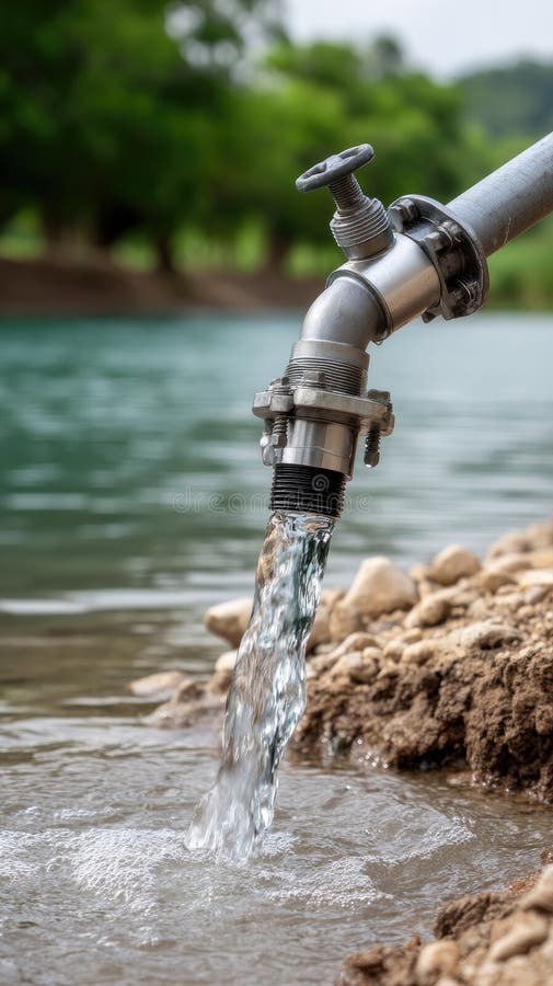 Clean Spring Water Flows from a Pipe into a River, Supporting ...