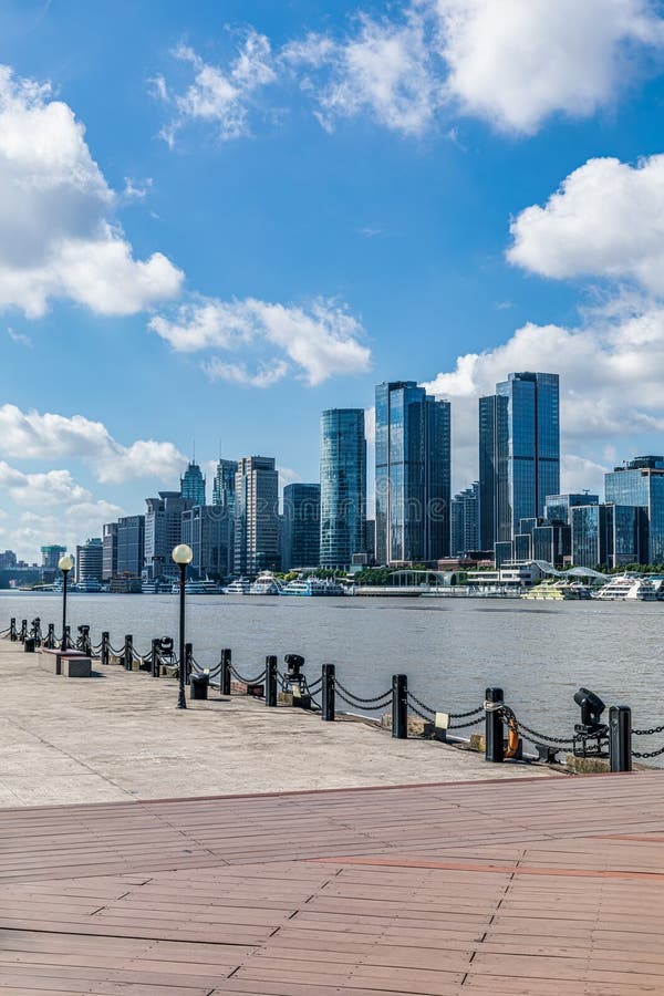 Clean Square Pavement and City Skyline in Shanghai Stock Image - Image ...