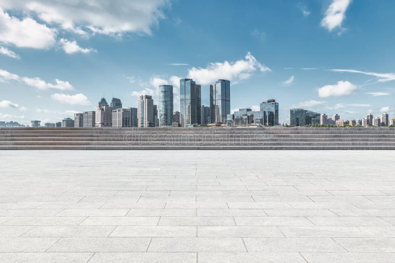 Clean Square Pavement and City Skyline Stock Photo - Image of landscape ...