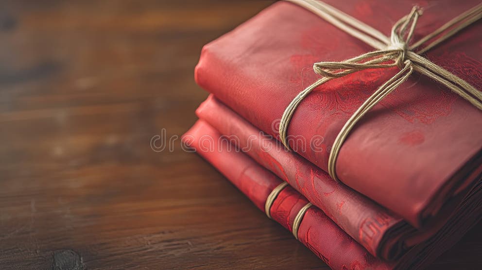 A Clean Stack of Folded Chinese Scrolls Styled on a Neutral Wooden ...