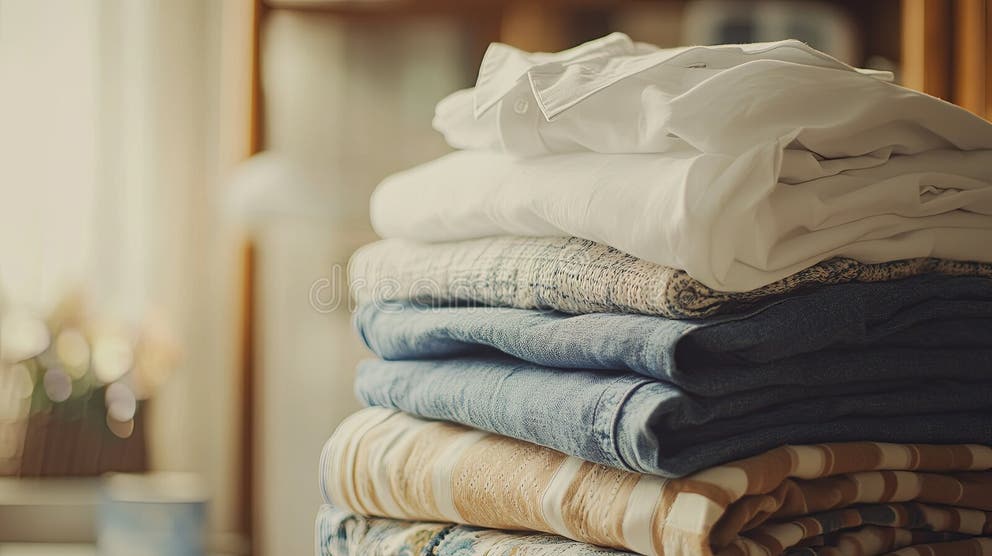 A Clean Stack of Freshly Ironed Clothes Styled for Personal Wardrobe ...
