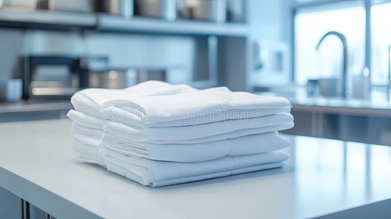 A Clean Stack of Freshly Pressed Uniforms Styled on a Bright Countertop ...