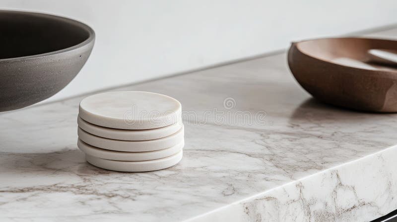 A Clean Stack of Geometric Coasters Styled on a Smooth Stone Counter ...