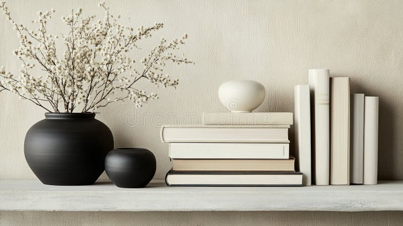 A Clean Stack of Hardcover Books Styled on a Neutral-colored Shelf ...