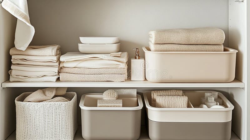 A Clean Storage Solution Styled with Stackable Bins in Neutral Shades ...