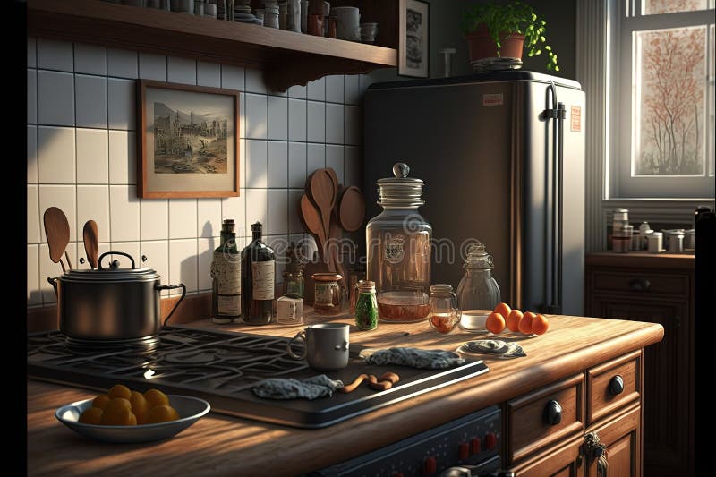 Clean Studio Kitchen Interior Stock Illustration - Illustration of sink ...