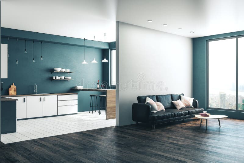 Clean Studio Kitchen Interior Stock Illustration - Illustration of ...