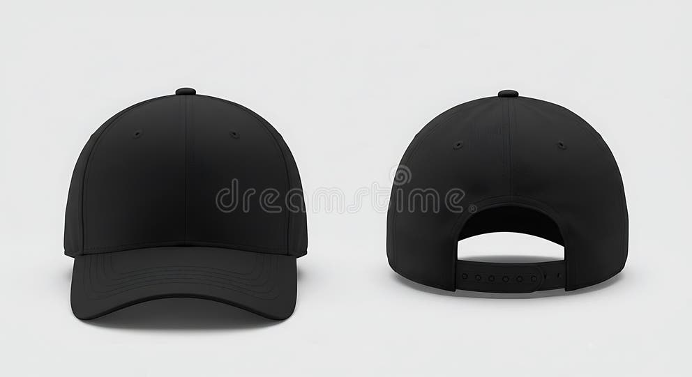 Black Baseball Cap Mockup - Front and Back View Stock Illustration ...