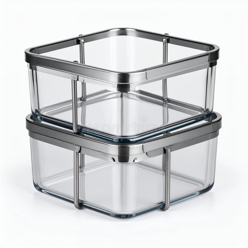 Stacked Glass Food Containers with Metallic Frames, Kitchen Storage ...