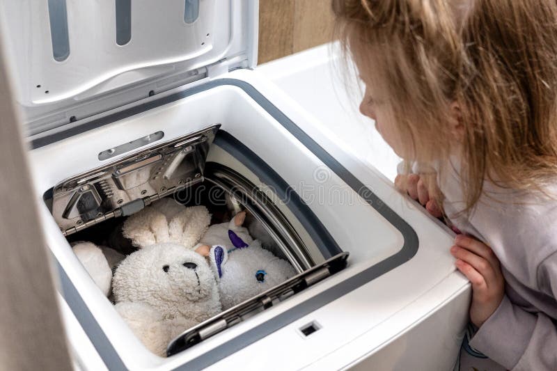 Clean Stuffed Animals in the Washing Machine Stock Photo - Image of ...