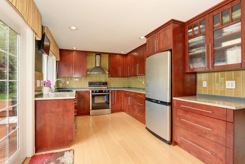 Clean Style Kitchen with Stained Wood. Stock Photo - Image of estate ...